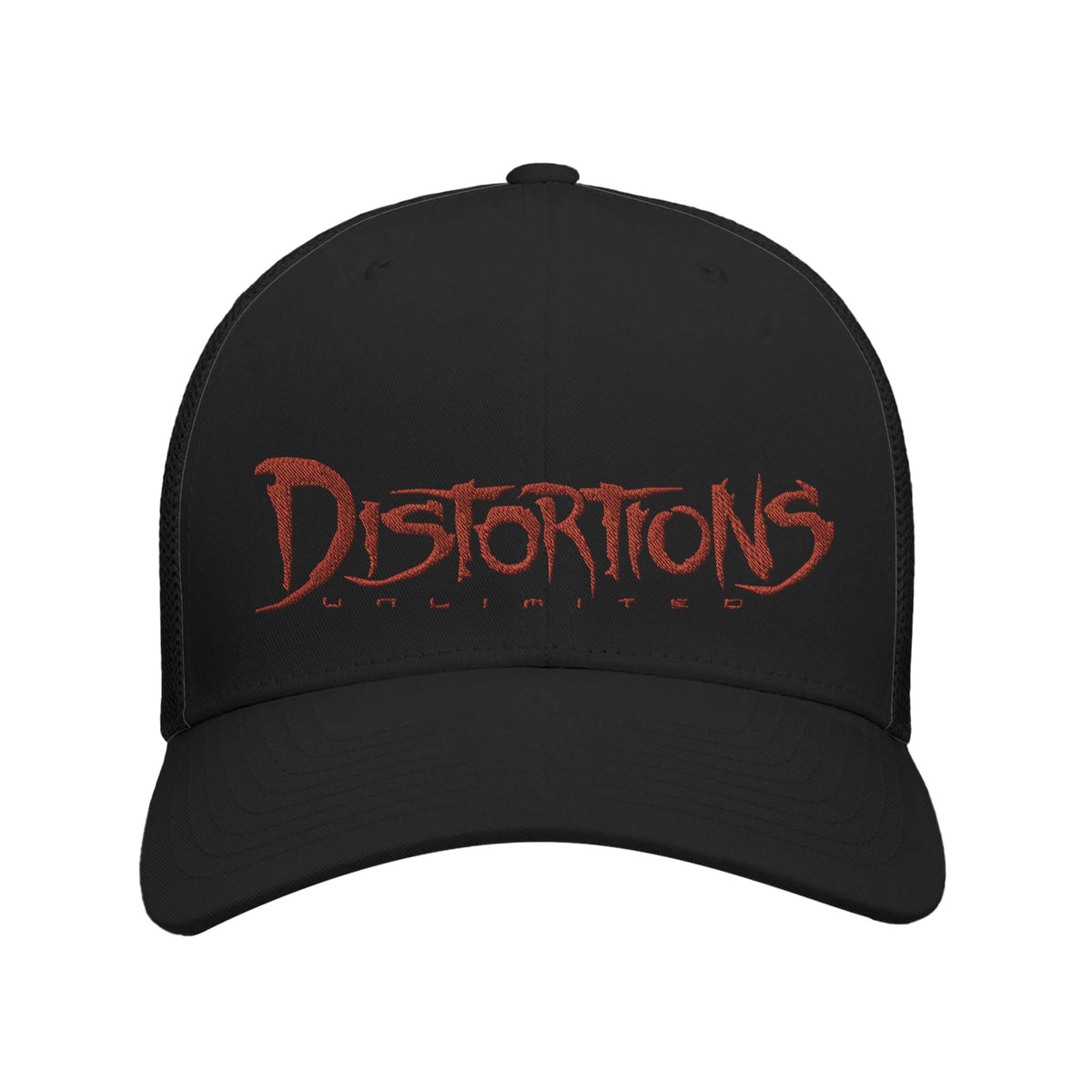 Distortions Unlimited Retro Trucker Cap | Black and Red