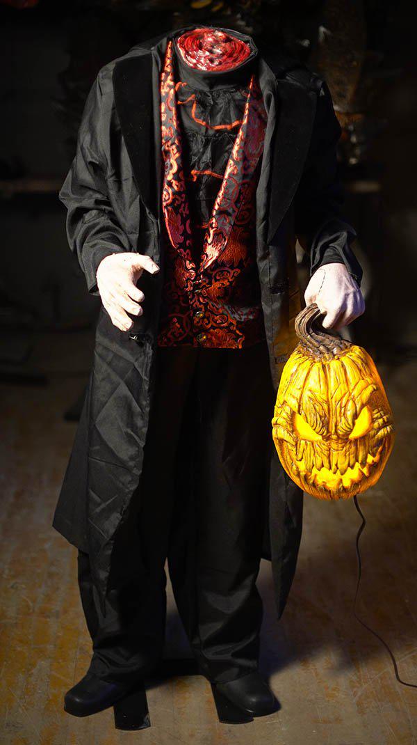 Headless Horseman Halloween Prop Holding Glowing Pumpkin Head in Hand ...